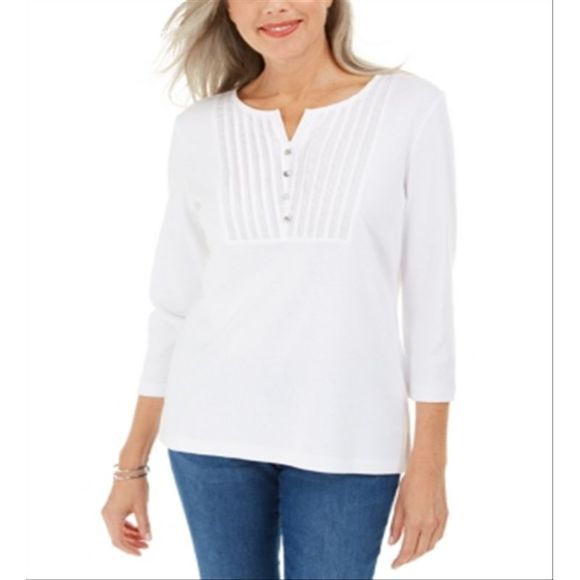 Karen Scott | Tops | Karen Scott Womens Knit Bib Top White Size Petite ...